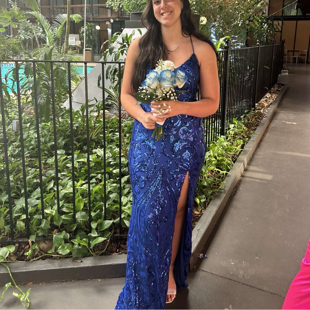 Windsor Maura Lace-Up Mermaid Sequin Mesh Formal Dress - Gem